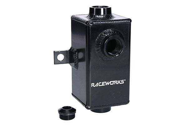 RACEWORKS ALUMINIUM CATCH CAN WITH DRAIN PLUG 0.5L (BLACK) — Performance Parts Plus