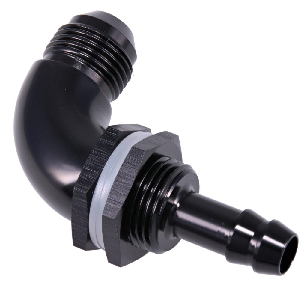 Raceworks AN-8 to 3/8" Barb 90 Degree Bulkhead Kit — Performance Parts Plus