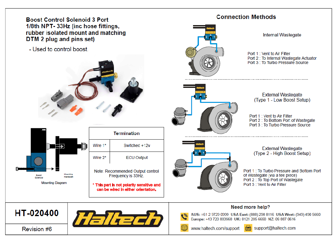 HT-020400 HALTECH BOOST CONTROL SOLENOID 3 PORT 33Hz — Performance Parts Plus